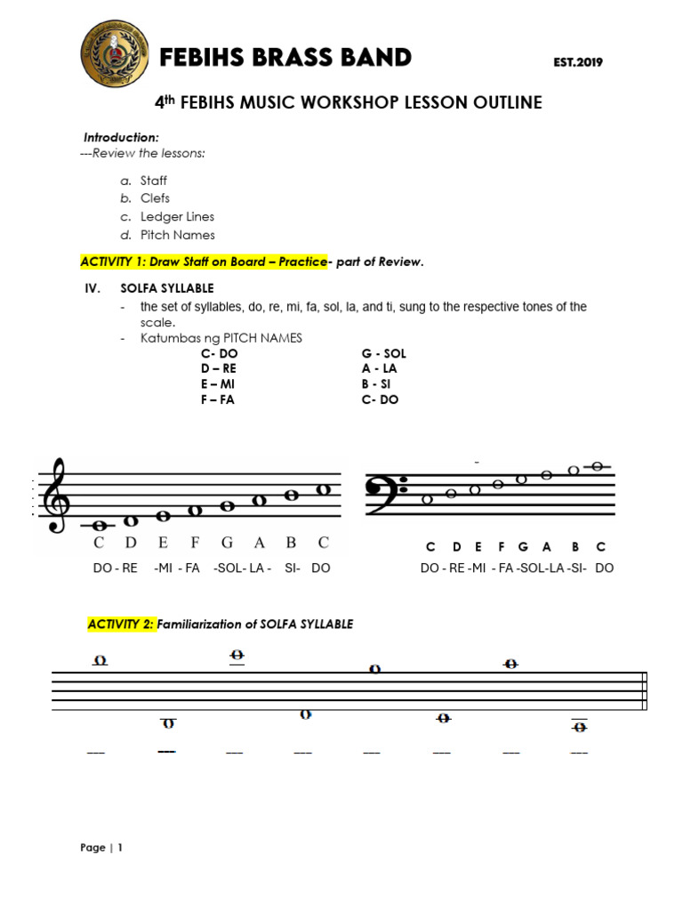 FEBIHS Music Workshop Lesson Outline | PDF | Tempo | Performing Arts
