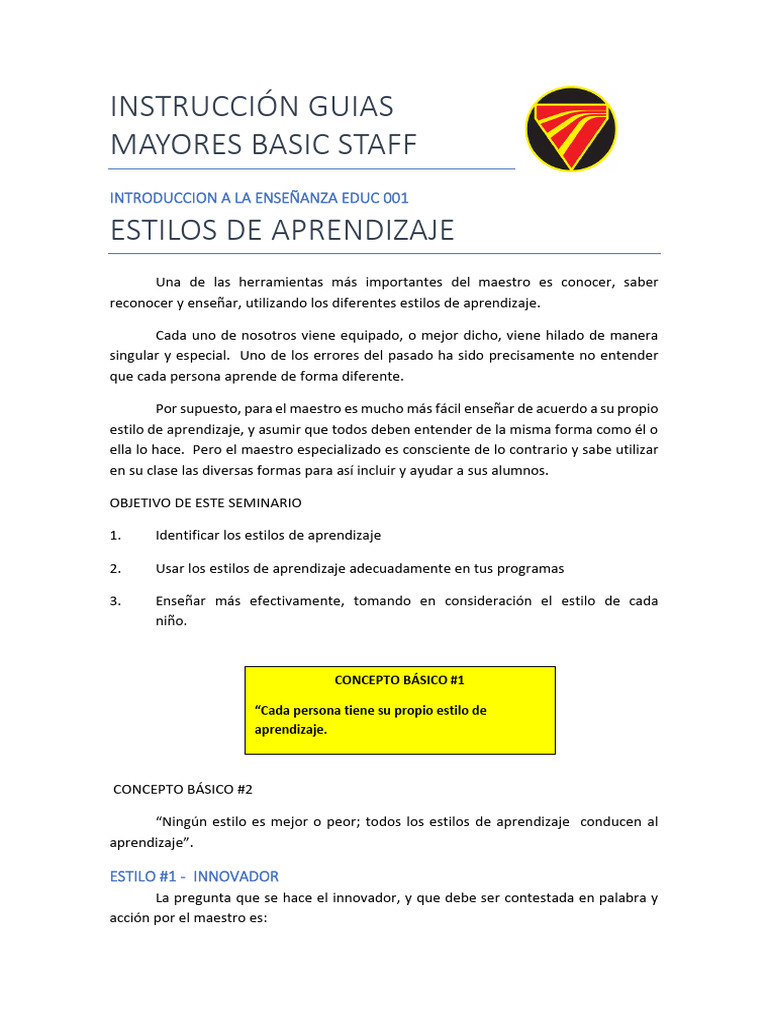 Instrucción Guias Mayores Basic Staff | PDF | Aprendizaje | Aprendiendo ...