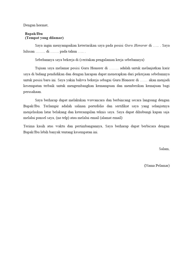 Contoh Cover Letter Guru Honorer | PDF