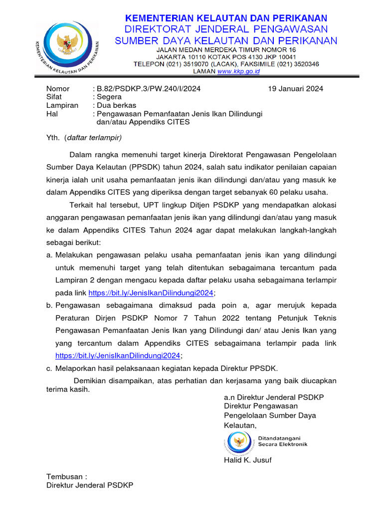Surat Penyampaian Data Pengawasan JIL Dari Direktur SDK | PDF