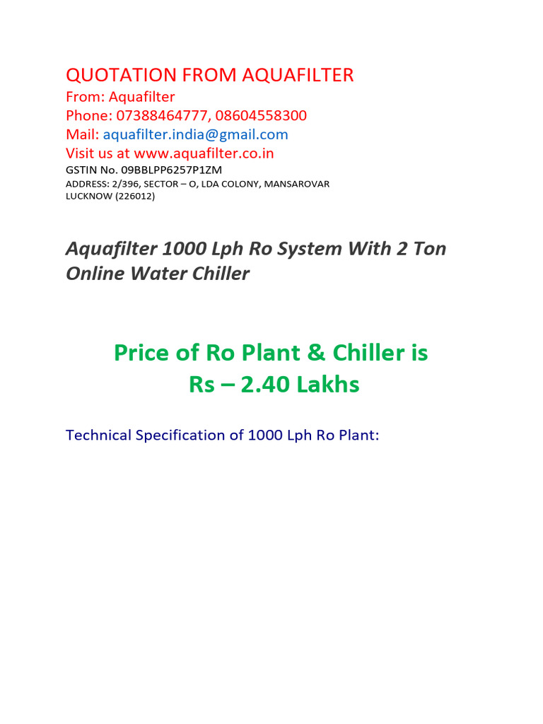 Chiller Plant Quotation | PDF