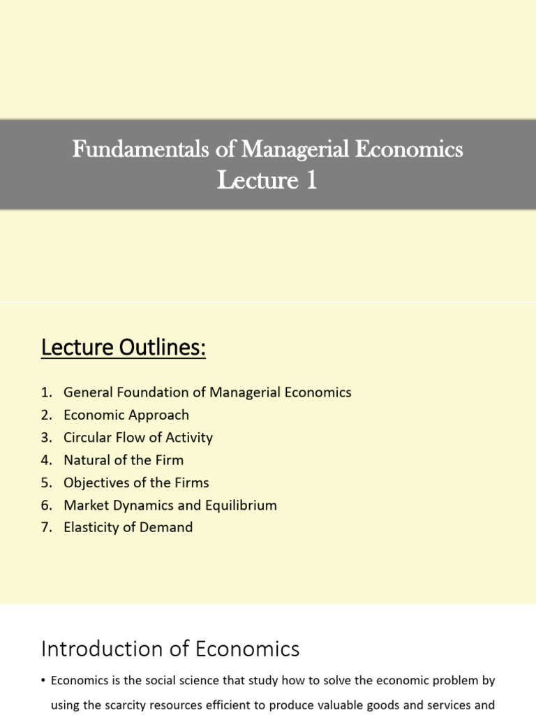 Managerial Economics - Lecture 1 | PDF | Demand | Elasticity (Economics)