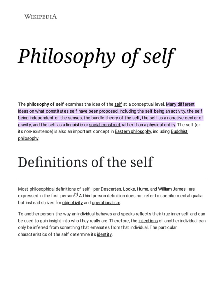 Philosophy of Self - Wikipedia | PDF | Philosophy Of Self | Cognition
