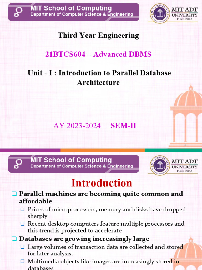 Third Year Engineering: 21BTCS604 - Advanced DBMS | PDF | Databases | Parallel Computing
