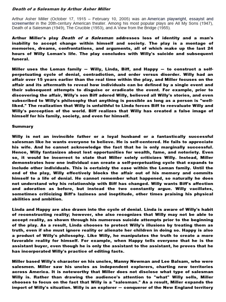 Death of A Salesman by Arthur Asher Miller | PDF | Psychology