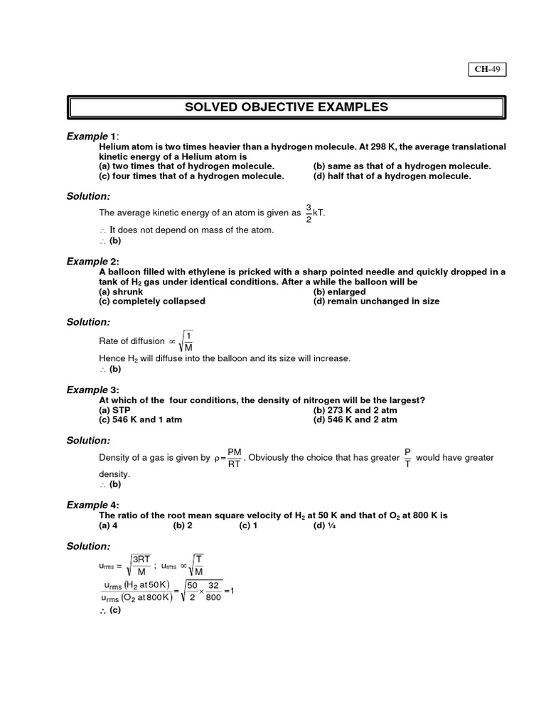 Gaseous State Examples and Solutions | PDF | Gases | Atoms