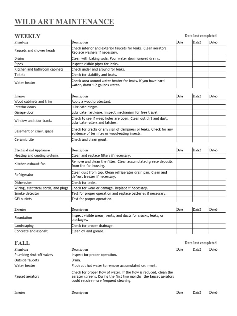 Maintenance Schedule and Task List | PDF