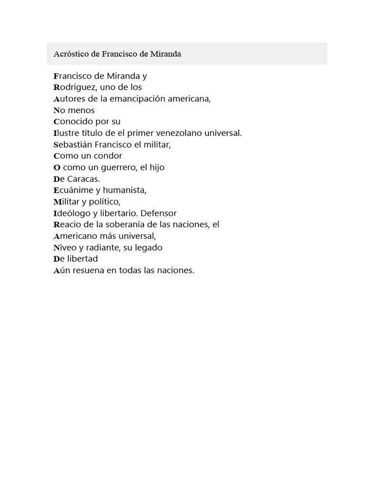 Acróstico de Francisco de Miranda | PDF