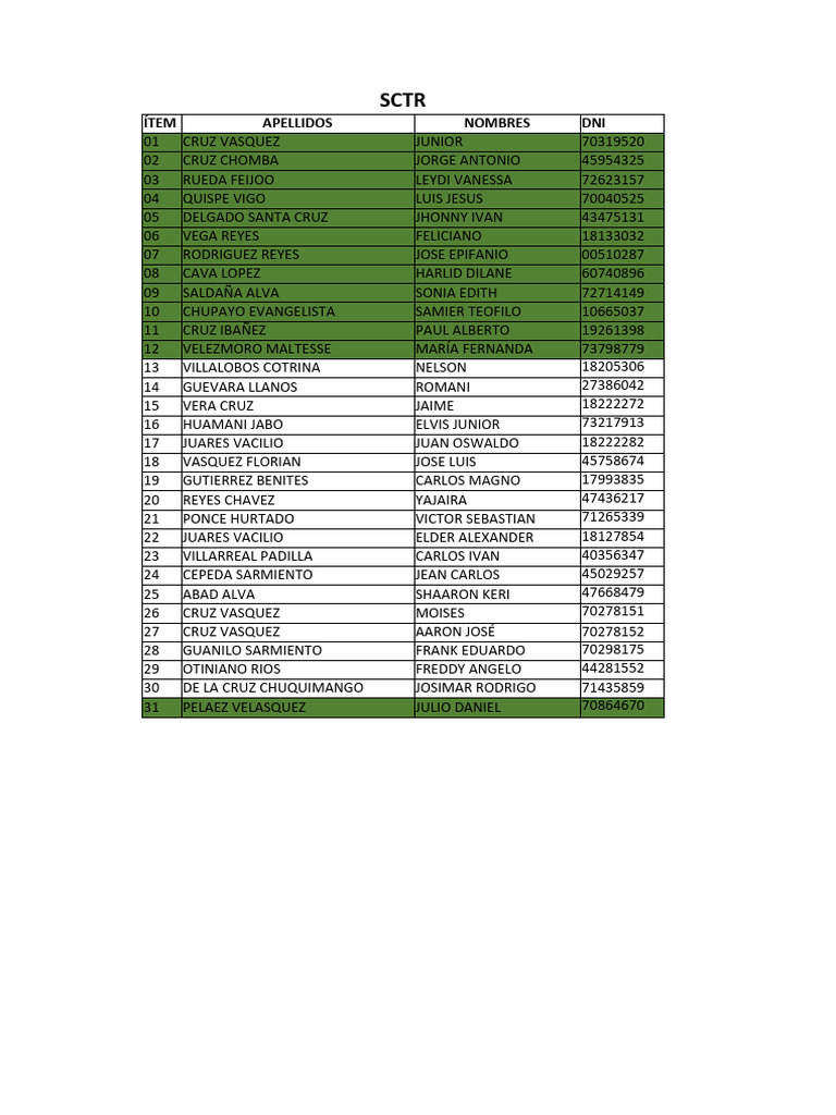 Personal Consorcio Belen - SCTR | PDF