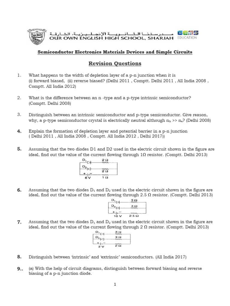Semiconductor Electronics Materials Devices and Simple Circuits - Revision Questions | Download ...