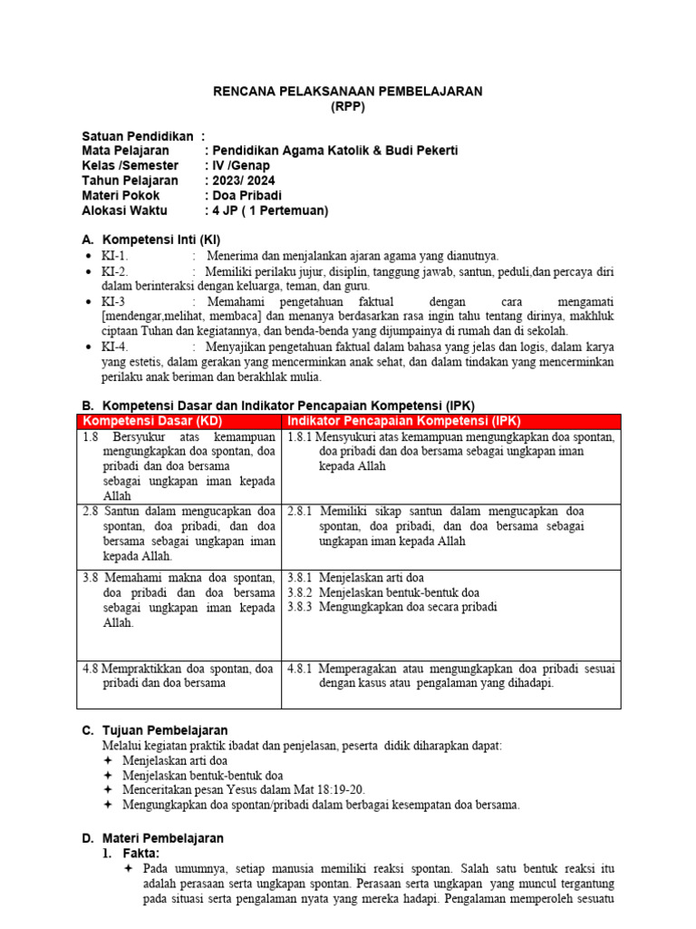 RPP 11 Kelas 4 (Genap) Doa Pribadi | PDF | Kesehatan Holistik
