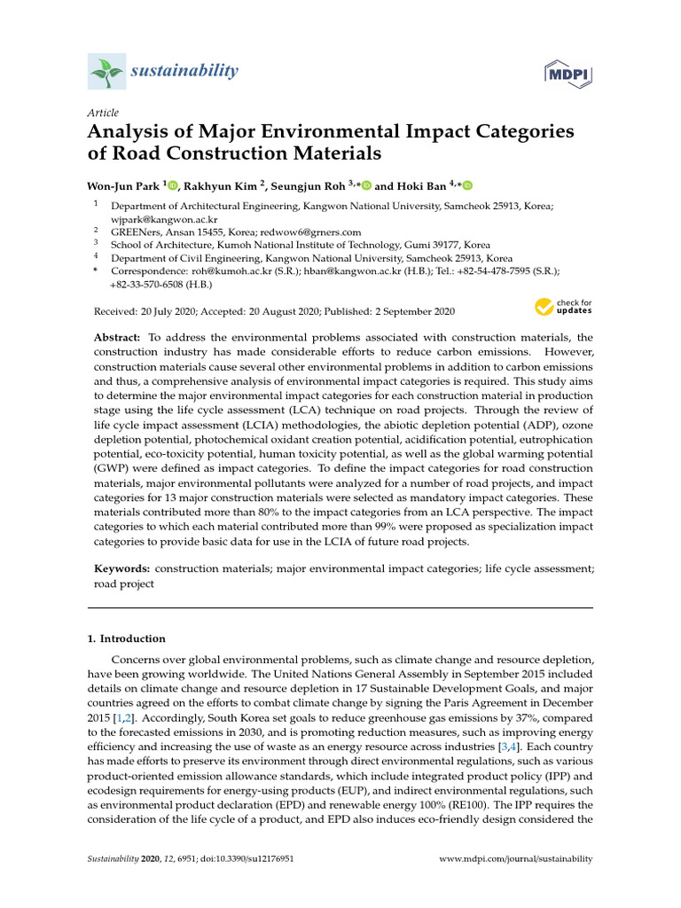 Environmental Impact of Road Materials | PDF | Life Cycle Assessment ...
