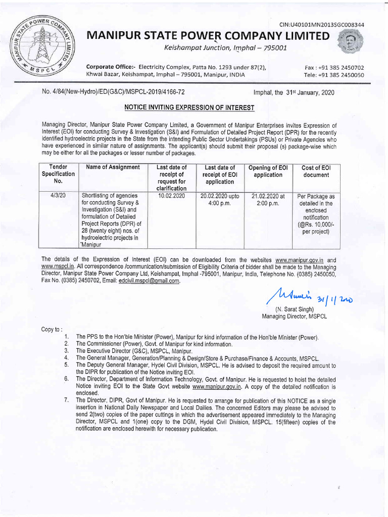 EOI for Hydroelectric Projects in Manipur | PDF | Business
