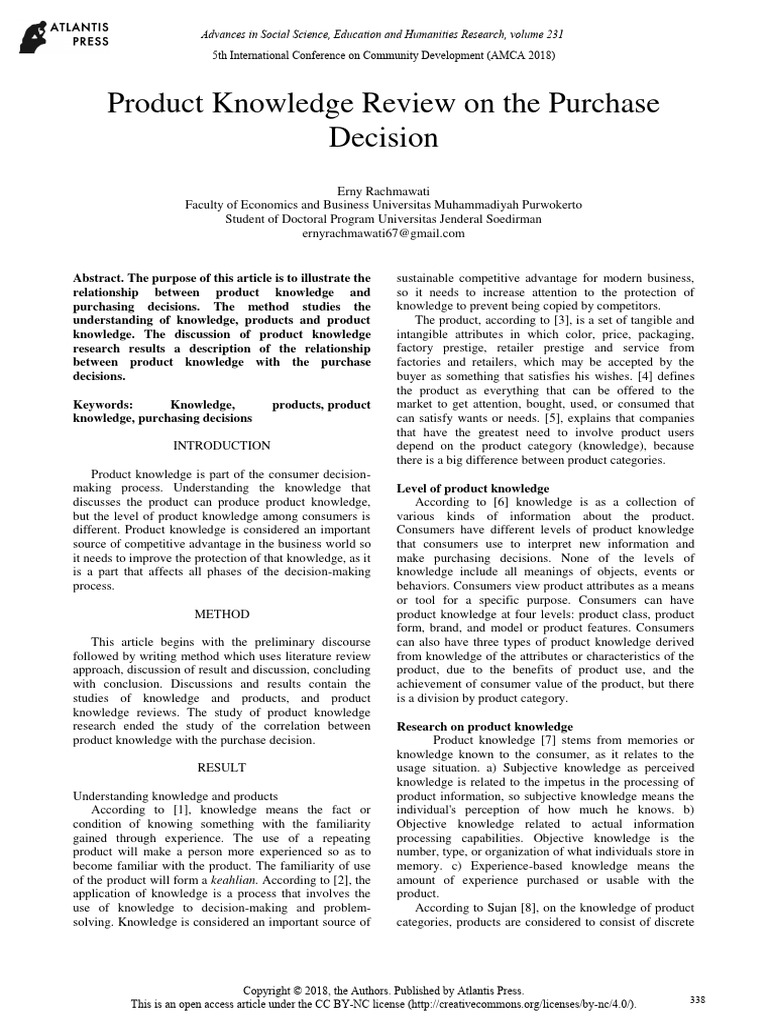 Product Knowledge Review On The Purchase Decision: 5th International Conference On Community ...