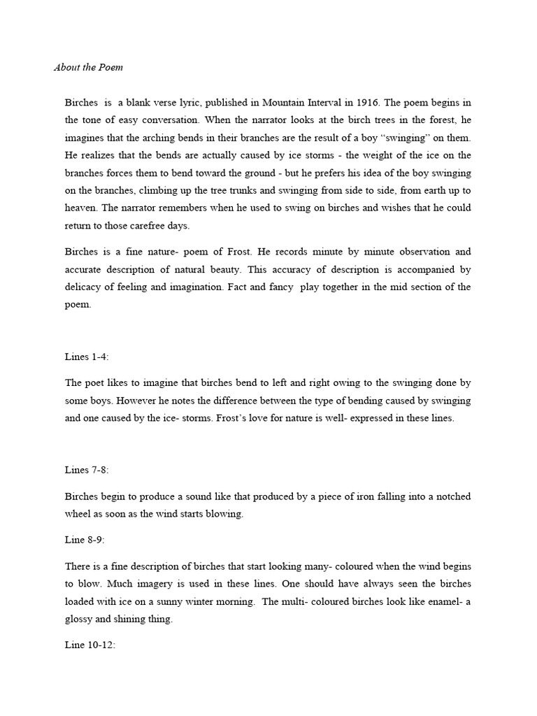 Birches - Explanation | PDF | Experience | Poetry
