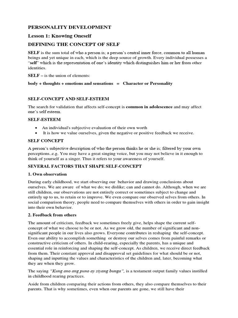 Lessons 1 2 in Perdev | PDF | Self Concept | Thought