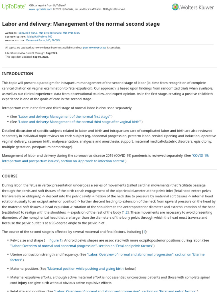Labor and Delivery - Management of The Normal Second Stage - UpToDate ...