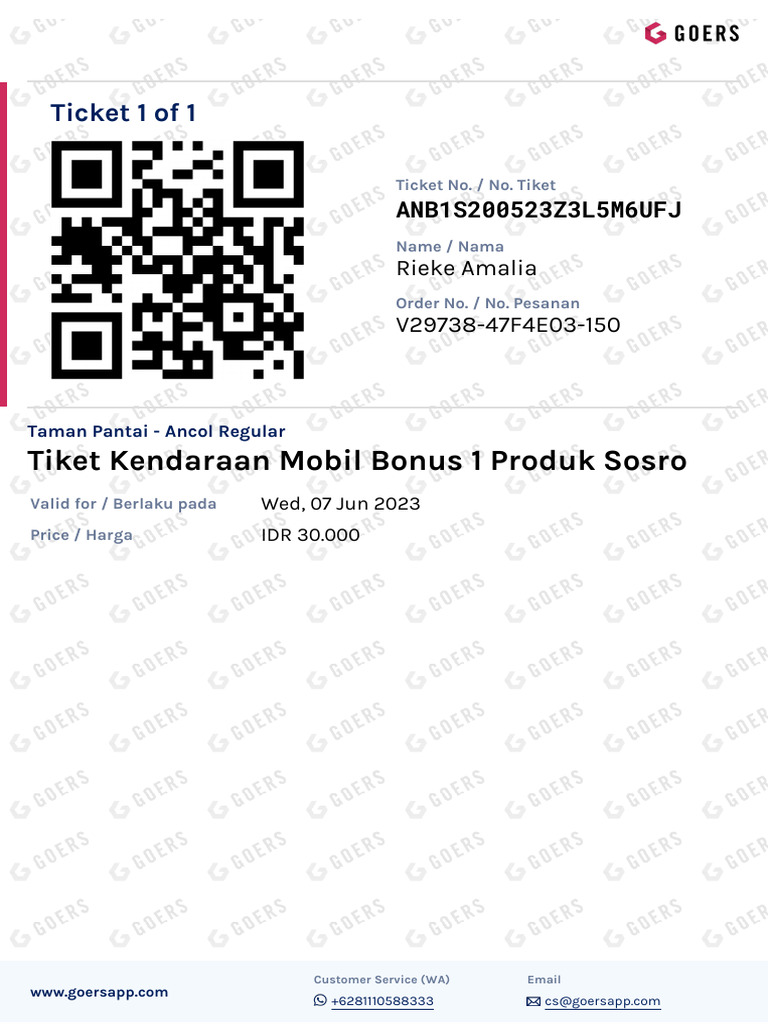 (Venue Ticket) Tiket Kendaraan Mobil Bonus 1 Produk Sosro - Taman Pantai - Ancol Regular ...