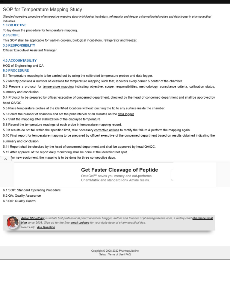 SOP For Temperature Mapping Study - Pharmaguideline | PDF | Business ...