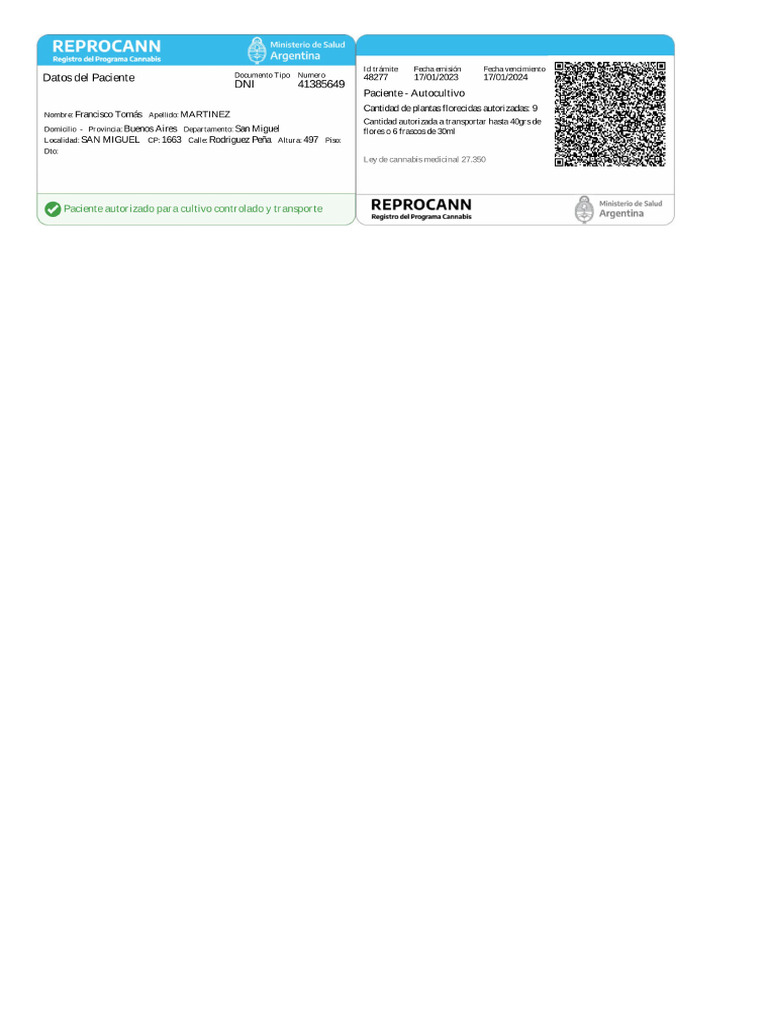 Reprocann Credencial Paciente | PDF