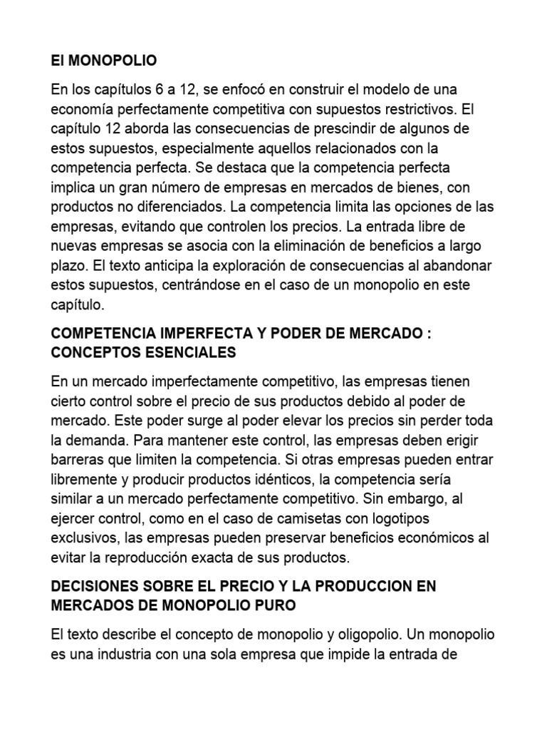 El Monopolio | PDF | Monopolio | Mercado (economía)