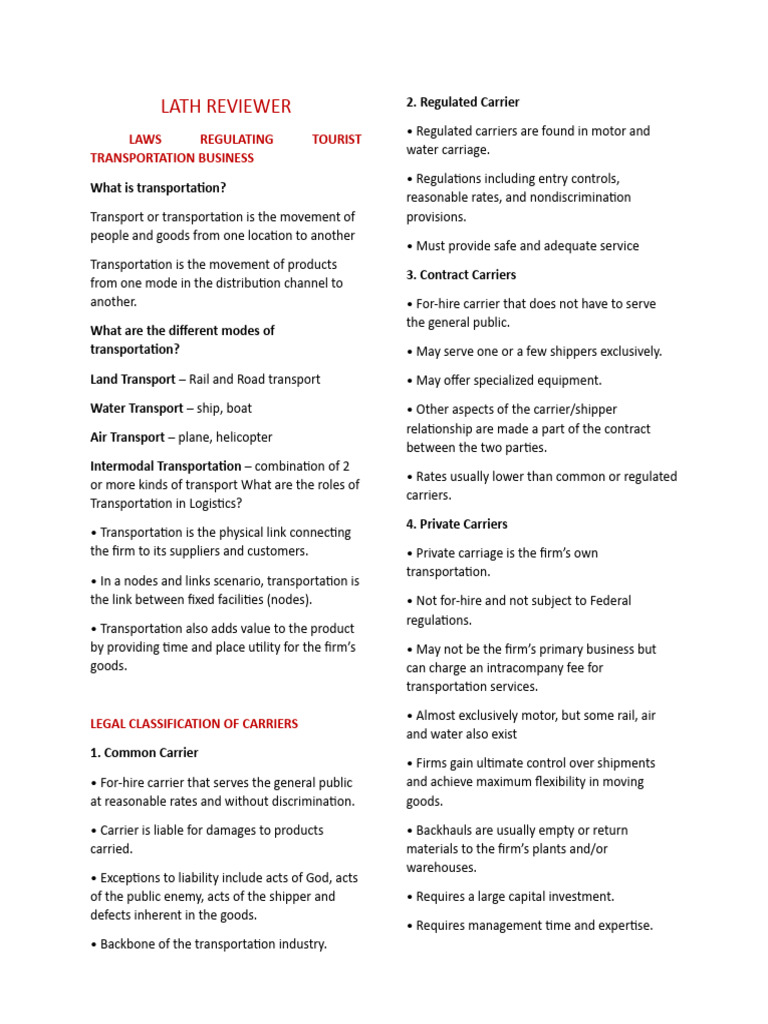Lath Reviewer | PDF | Transport