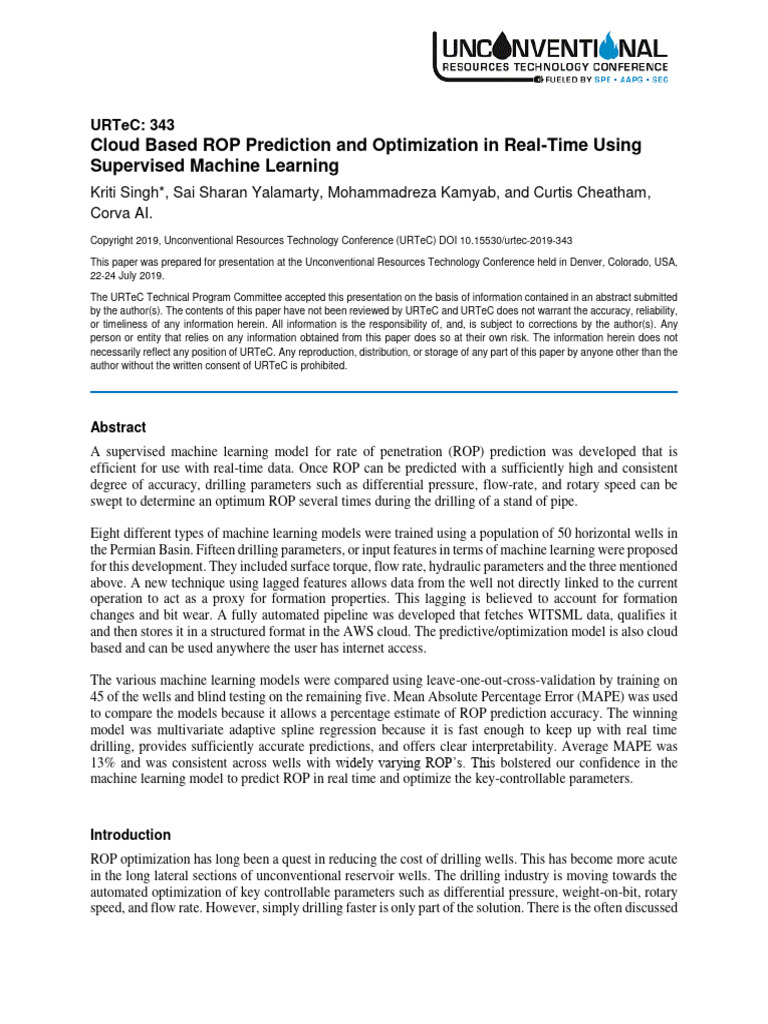 Cloud-Based ROP Prediction and Optimization in Real Time Using Supervised Machine Learning | PDF ...