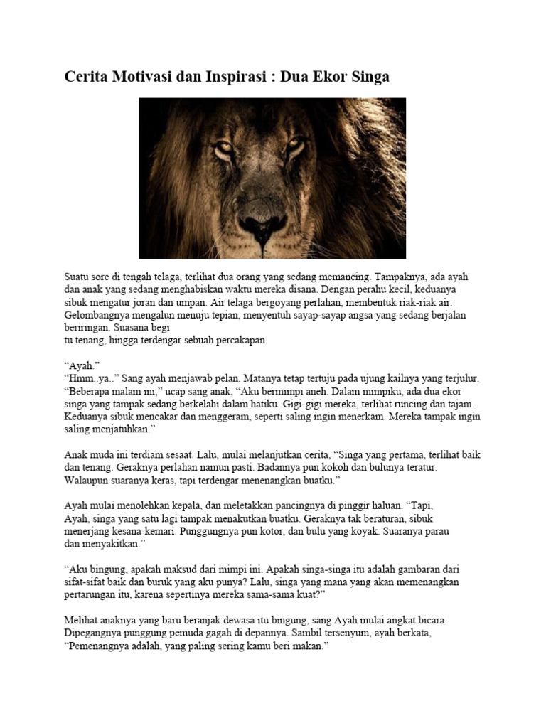 Cerita Motivas Dan Inspirasi, Dua Ekor Singa | PDF