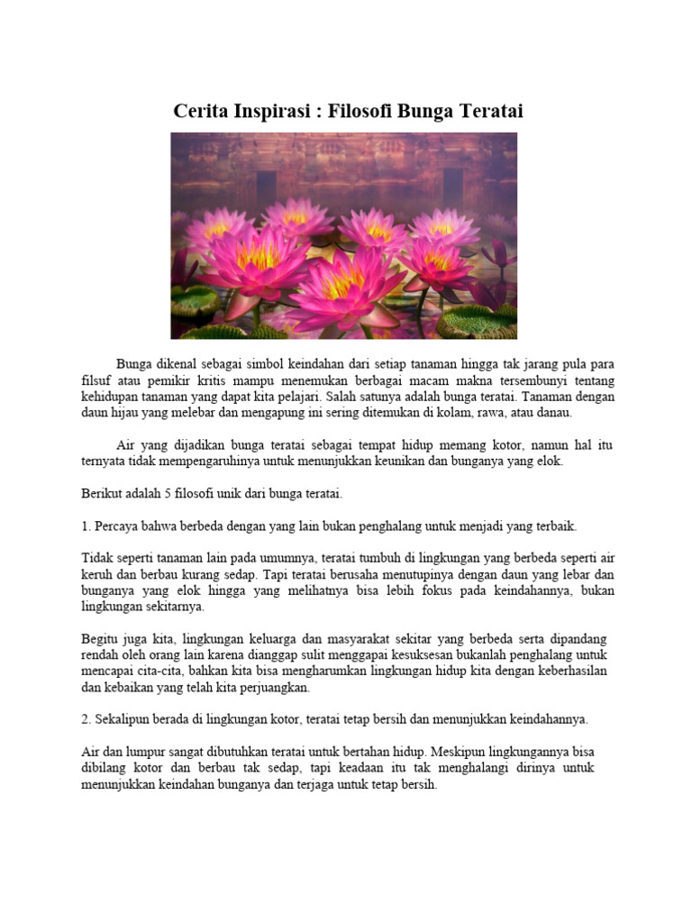 Cerita Inspirasi, Filosofi Bunga Teratai | PDF | Griya & Taman