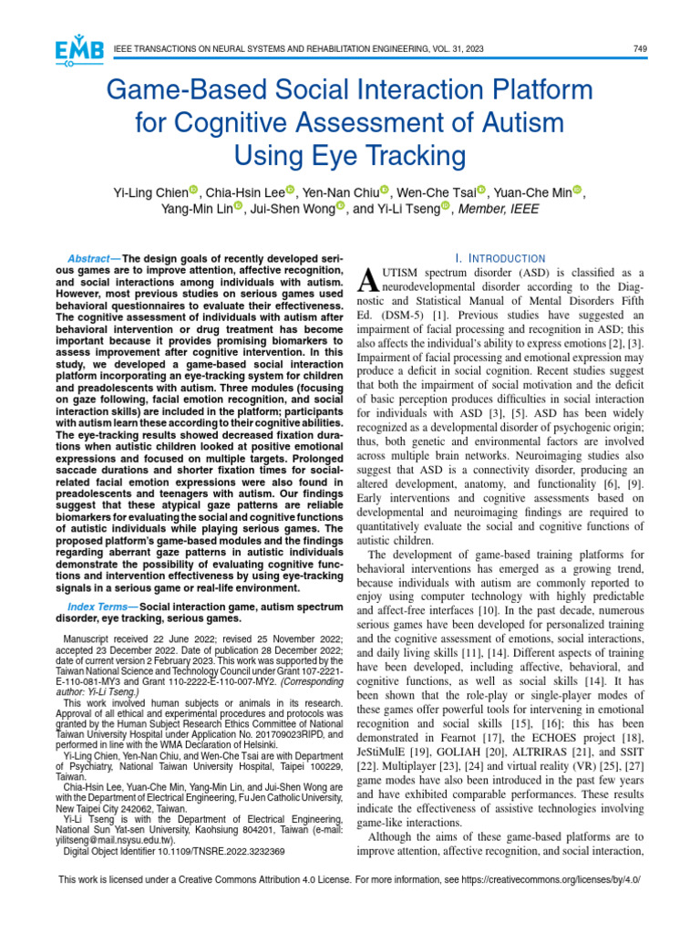 Game-Based Social Interaction Platform For Cognitive Assessment of Autism Using Eye Tracking ...