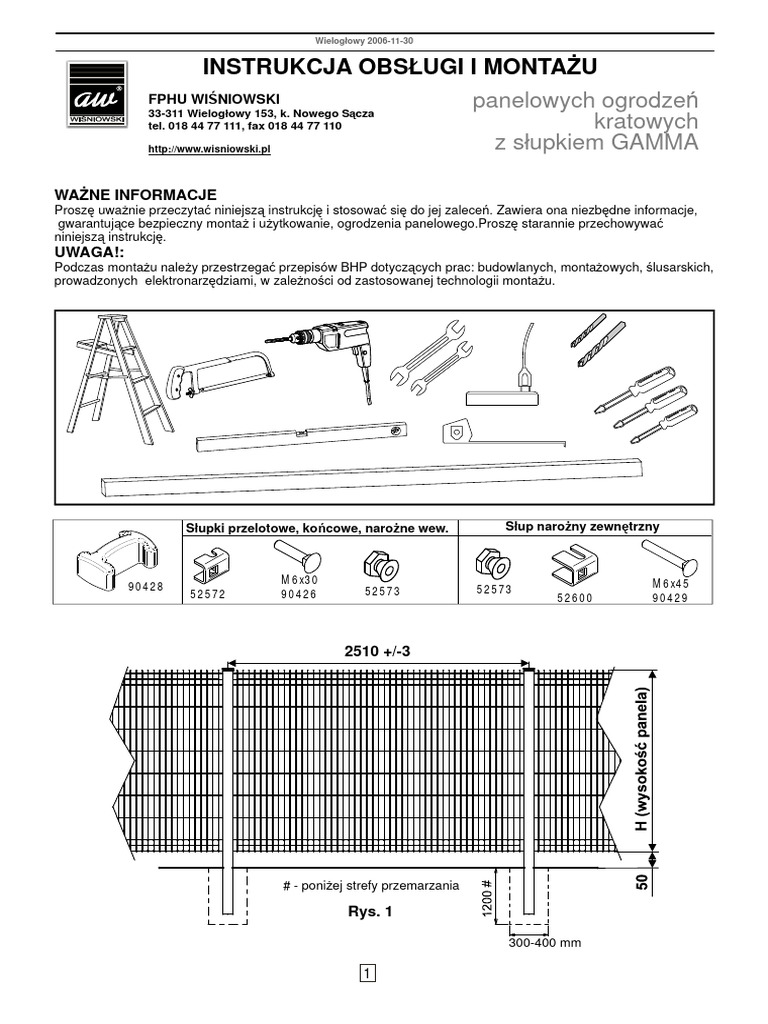 InstrukcjaOgrodzeniePrzemysloweSlupekGamma Stal | PDF