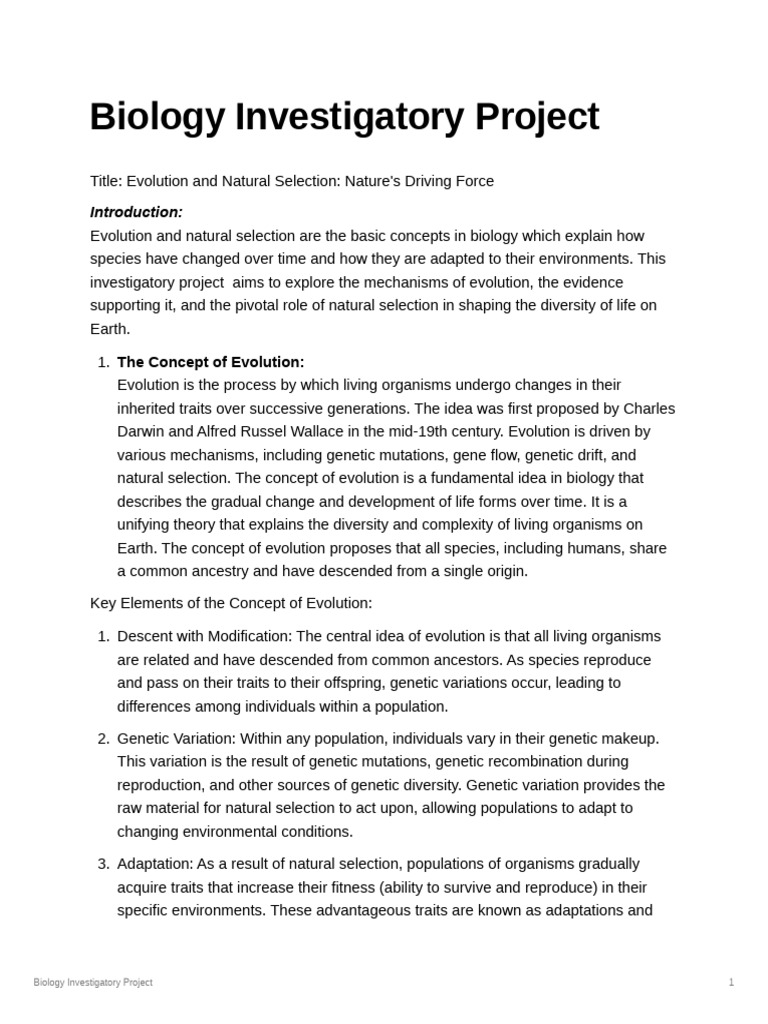 Biology Investigatory Project | PDF | Evolution | Natural Selection