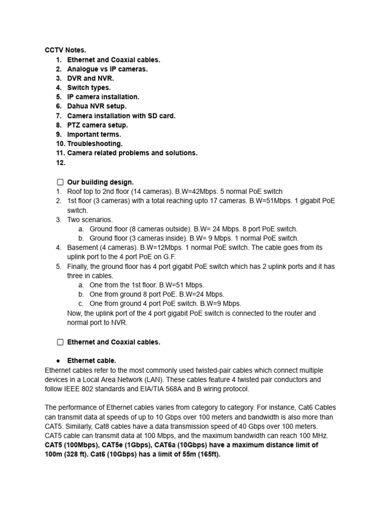 CCTV Notes | PDF | Pixel | Coaxial Cable