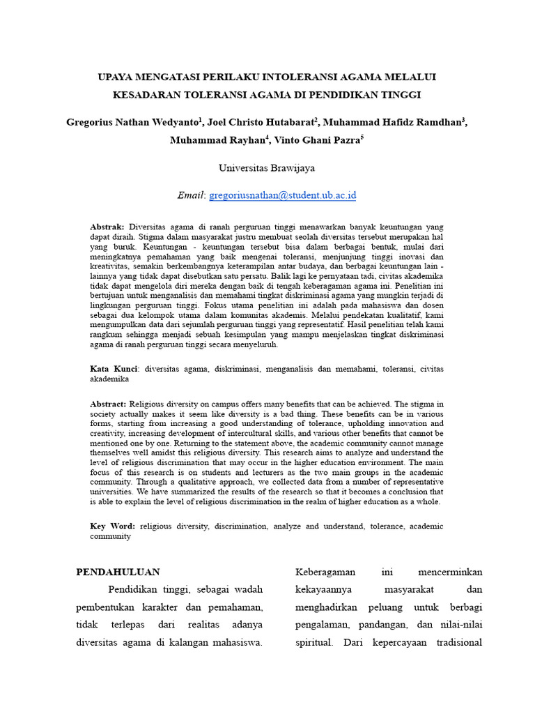 Upaya Mengatasi Perilaku Intoleransi Agama Melalui Kesadaran Toleransi ...