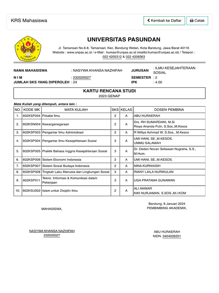 KRS Mahasiswa 2 | PDF