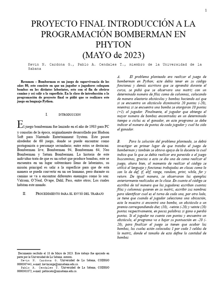 Proyecto Bomberman en Python | PDF