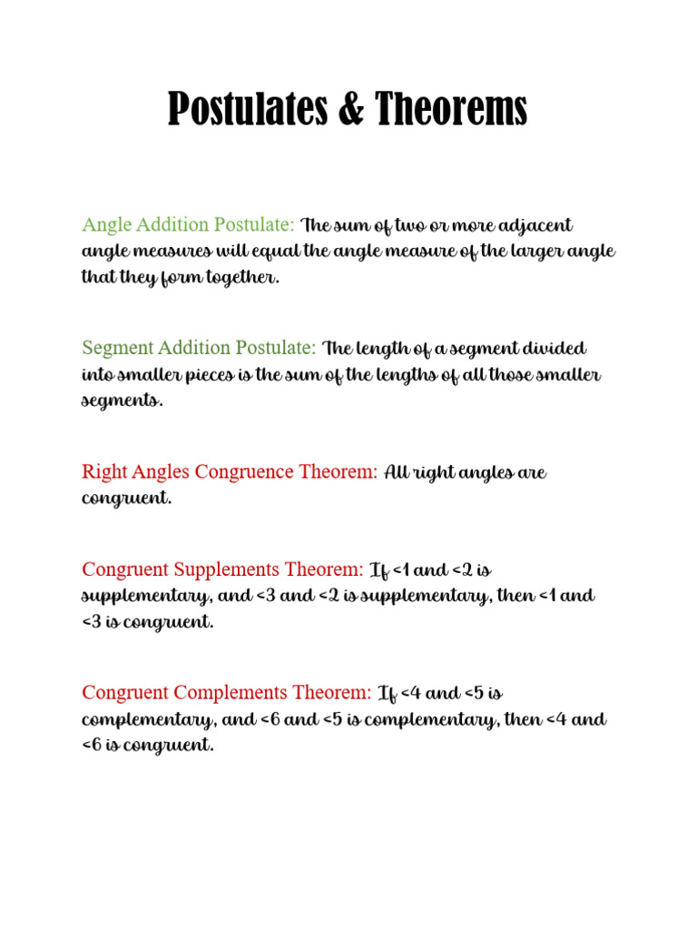 Theorems and Postulates | PDF