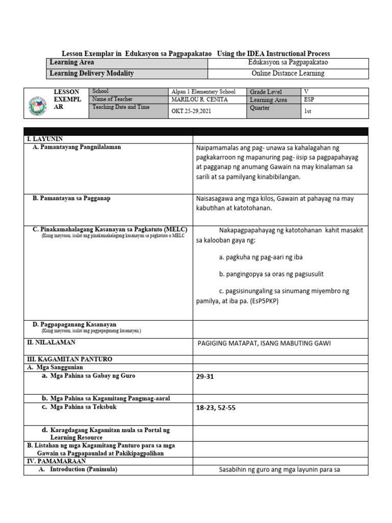 Esp G5 Q1 Melc7 | PDF