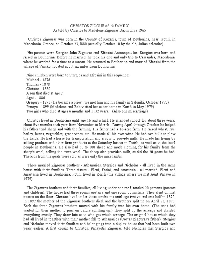 Zigouras Biography | PDF | Lunch | Chicken