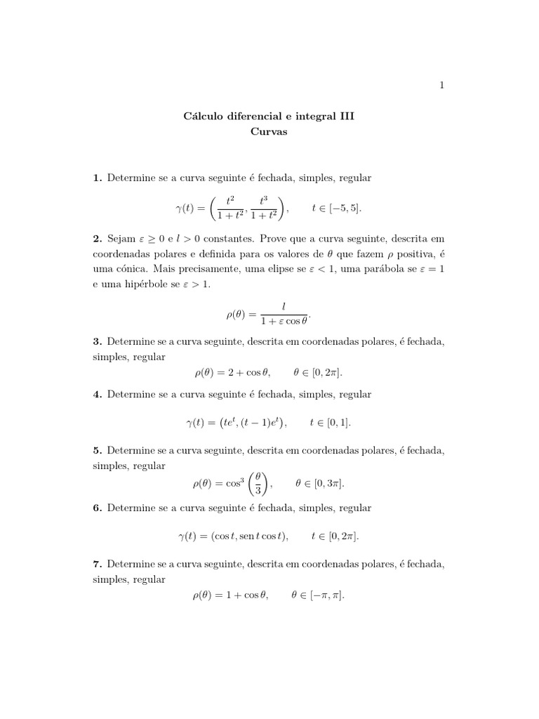 Análise de Curvas Matemáticas | PDF | Curva | Física Matemática
