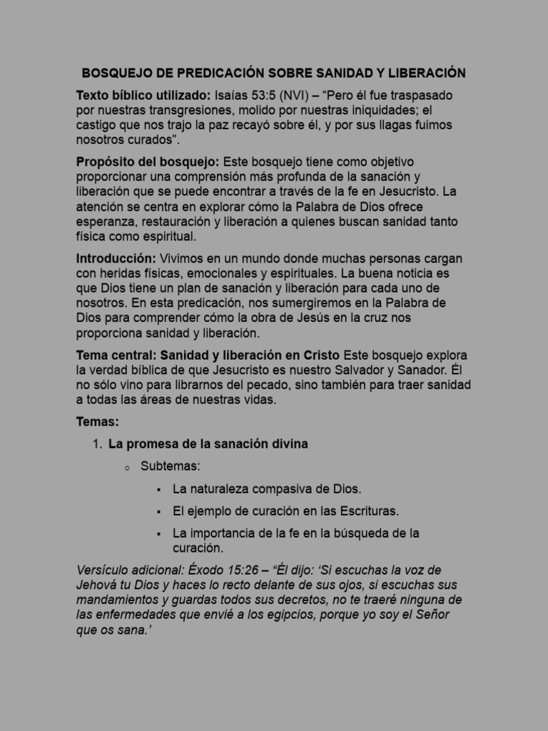 Bosquejo de Predicación Sobre Sanidad y Liberación | PDF | Pecado | Jesús