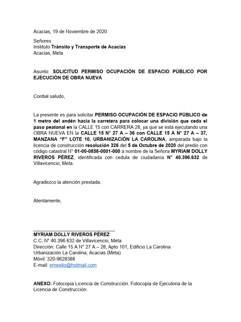 Solicitud de Permiso de Espacio Público | PDF | Negocios