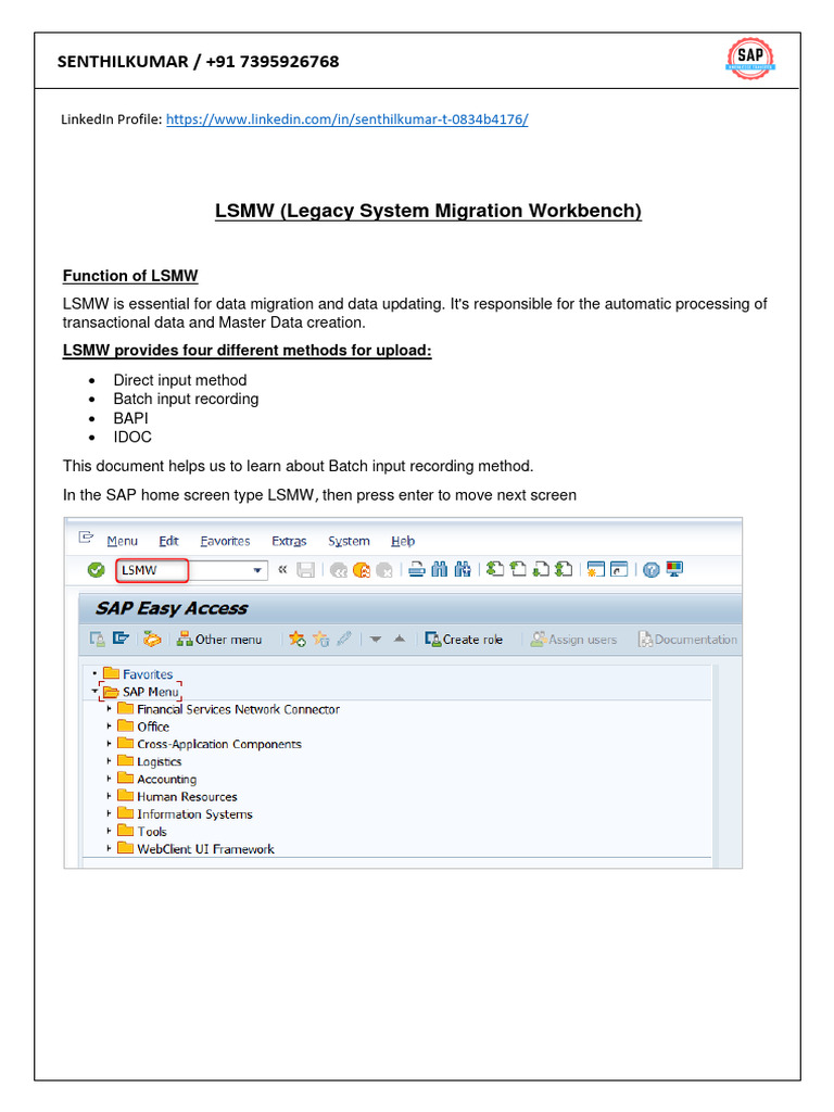 SAP LSMW Step by Step Full Document | PDF | Microsoft Excel | Data ...