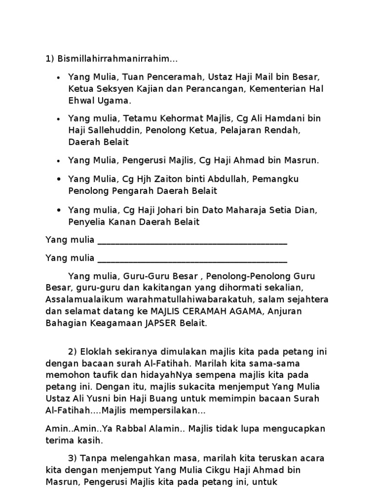 Skrip EMCEE Ceramah | PDF