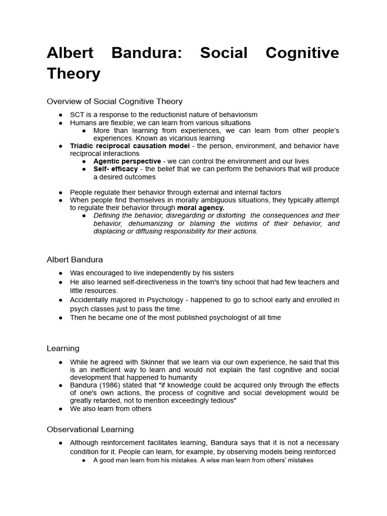 Albert Bandura - Social Cognitive Theory | PDF | Self Efficacy ...
