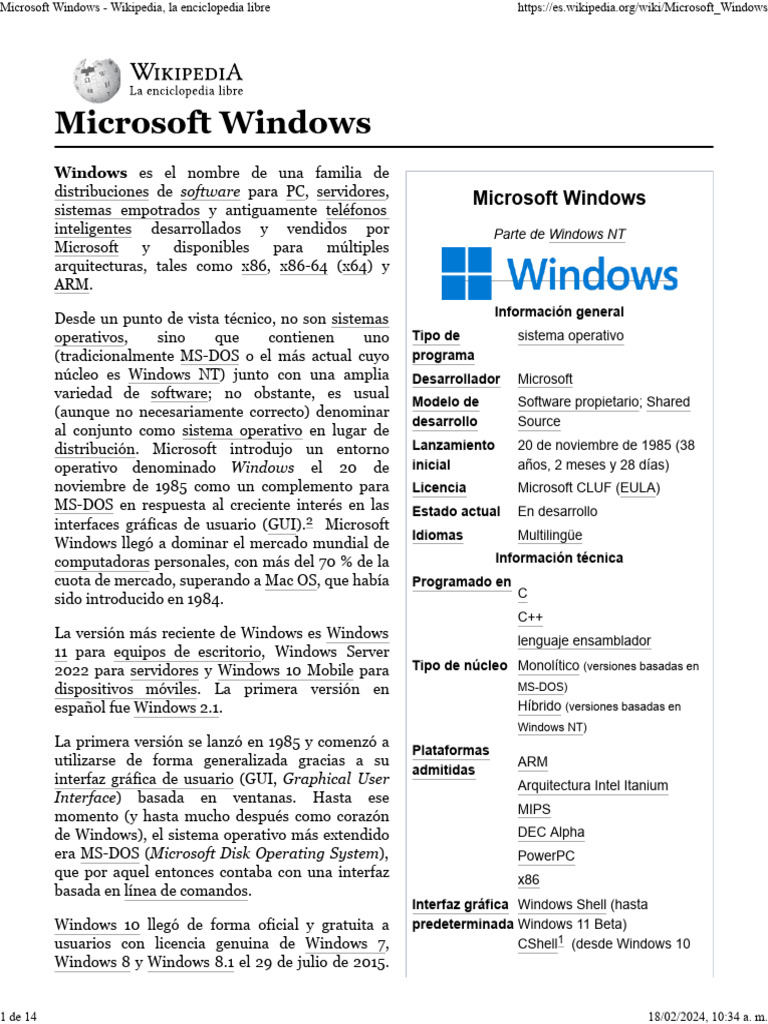 Microsoft Windows - Wikipedia, La Enciclopedia Libre | PDF | Microsoft ...