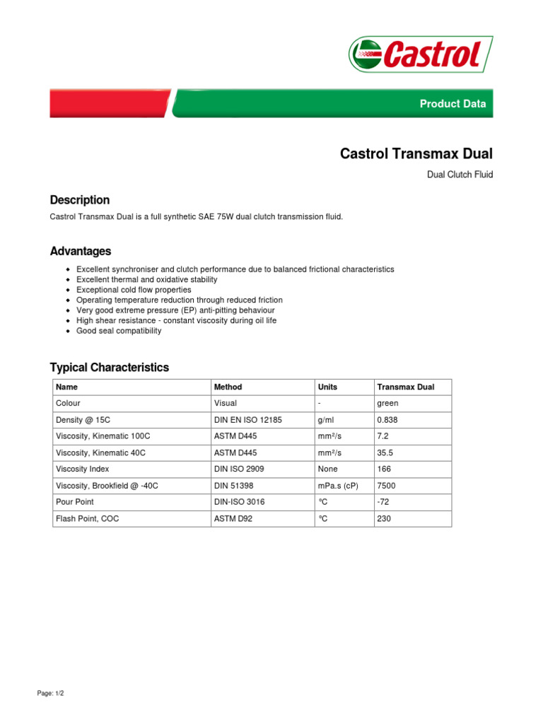 Castrol TransMax Technical Sheet | PDF | Viscosity | Physical Sciences