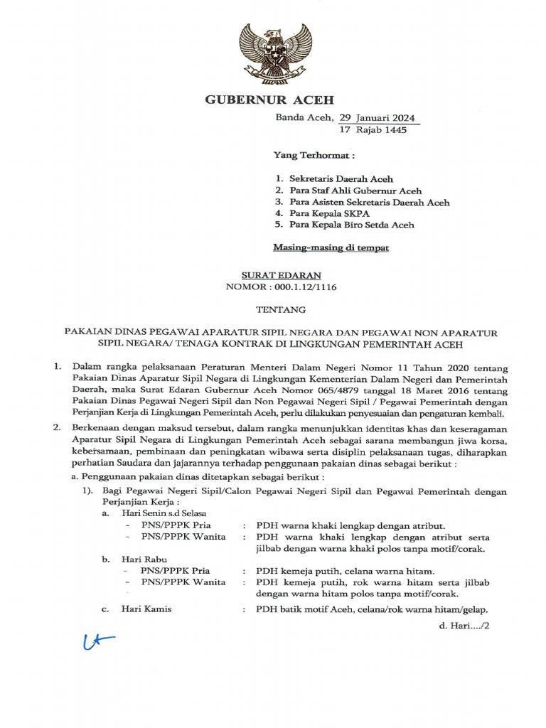 SE-1116 Pakaian Dinas ASN & P3K Dan Tenaga Kontrak | PDF