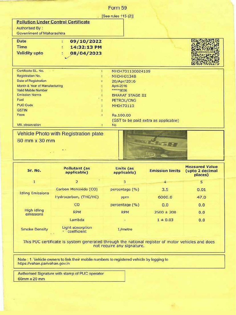 Pollution Undercontrol Certificate | PDF