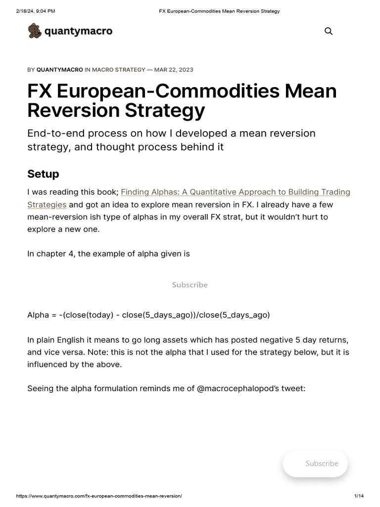 FX European-Commodities Mean Reversion Strategy | PDF | Market (Economics) | Financial Markets